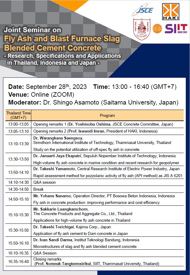 JSCE Online Joint Seminar on Fly Ash and Blast Furnace Slag Blended Cement Concrete | Japan ...